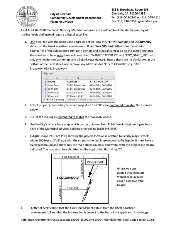 Glendale Public Noticing Materials | 500-foot Radius Owner and Occupan ...