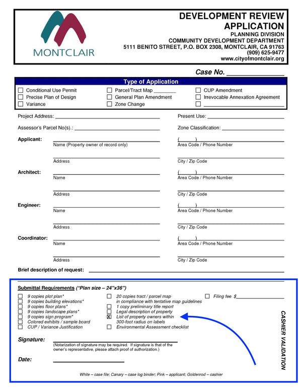 Montclair Development Review Application - List of property owners wit ...