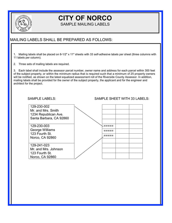 Norco - Property Owner List - Three Sets Mailing Labels - Radius Map ...